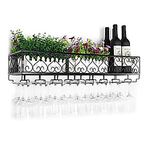 Creative Upside Down Wine Rack Iron Art Red Wine Glass Holder Household Suspension Storage Shelf J1117, PIBM, Black, 80cm