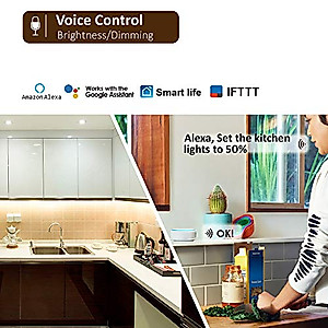 Smart Under Cabinet Lights Work with Alexa Echo, Google ,Siri, LED Light for Kitchen Shelf Counter Lighting with App, Voice Activated Dimmable and Linkable Warm to Cool White (3 Lights Bar Kit)