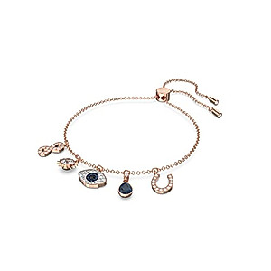 SWAROVSKI Women's Symbolic Evil Eye Charm Bracelet, Blue & White Crystal, Rose-Gold Tone Plated, One size