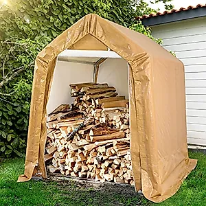 YITAHOME 6x6 ft Outdoor Storage Shed Portable Garage Shelter, Outdoor Shed with Roll-up Zipper Door, Storage Shelter for Motorcycle, Lawn Mower, Bike, Anti-Snow Portable Garage Kit Tent, Yellow