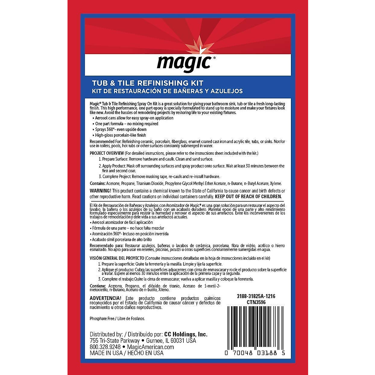 Magic Tub and Tile Refinishing Kit - Spray on Aerosol - Refinish Sinks Tile Porcelain Acrylic Fiberglass and Ceramic Surfaces, Bright White, 12 Ounce (Pack of 2)