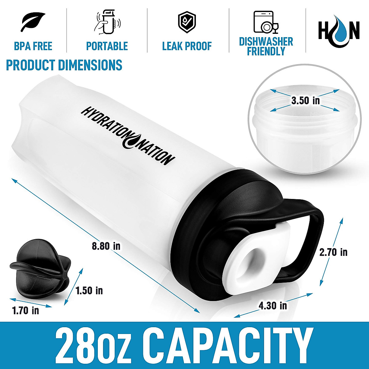 Hydration Nation 28oz Protein Shaker Bottle - Shaker Bottles For Protein Mixes With Paddle Shaker Ball - Leakproof Shaker Cup & Smoothie Bottle For Fitness, Pre Workout, Supplements, & More