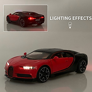 1:32 Bugatti Chiron zinc Alloy Pull Back Car Diecast Electronic Toys with Lights and Music,Decorative,Mini Vehicles Toys for Kids,Boyfriend,Young Peoples Gift（red）