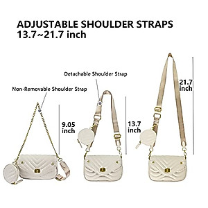 CHYUANX Small Quilted Crossbody Bags For Women, Quilted Purses For Women Handbags With Coin Purse Removable Crossbody Strap (White)