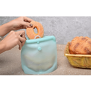 Reusable Silicone Ziplock Food Bags with 100% Leak Proof | 100% Sustainable, Zero Plastic | Microwave safe, Freezer Safe & Dishwasher Safe | Reusable bags with 3 Sizes(2 Small, Medium, Large) | a Hook For Easy Hanging