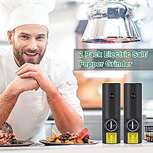 2 Pack-Electric Salt and Pepper Grinder Set, Coldairsoap Automatic Salt Pepper Mill Grinder with LED Light, Adjustable Coarseness, One-Hand Operation for Kitchen BBQ, Battery Operated Salt Grinder