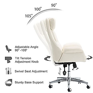 glitzhome Home High-Back Office Chair Leather Adjustable Swivel Desk Chair with Arms, Cream