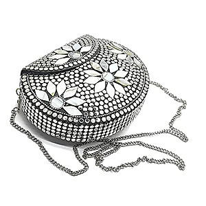 Trend Overseas Silver metal Beaded Ethnic purse Girls Bridal Bag cross body bag for women/Girl party clutch Metal clutches Vintage Brass