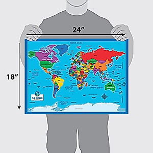 Palace Learning 3 Pack - World & USA Map Chart [Blank Short] + Numbers 1-100 Poster for Kids (LAMINATED, 18” x 24”)