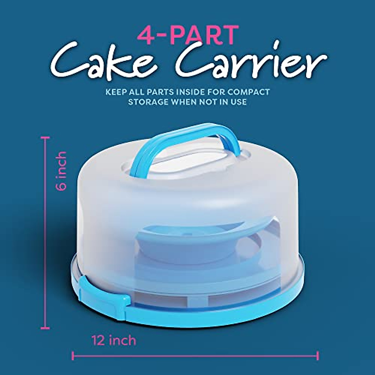 Cake Cupcake Carrier with Lid and Handle + Cake Stand Plate with Dome | 10" Round Cake Container Holder with Cover | Plastic Pie Carrier Cake Storage Container | Bunt Keeper Platter Tray for Transport