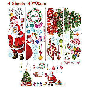 YULOONG Christmas Windows Static Stickers Clings Removable Vinyl Santa Claus Christmas Tree Snowman Snowflake Deer DIY Wall Window Door Mural Showcase Decal Sticker