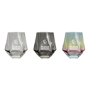 R and R Imports Colorado Buffaloes Etched Diamond Cut Stemless 10 Ounce Wine Glass Grey 2-Pack Officially Licensed Collegiate Product