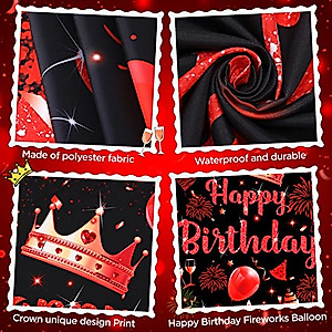 Red Birthday Party Banner Decorations, Red and Black Happy Birthday Door Cover Backdrop Glitter Crown Banner Sign for Kids Girls Women Men Birthday Photo Booth Background Front Door Supplies,73''X36''