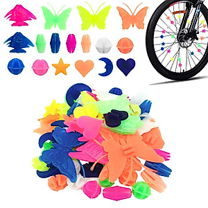 ACKLLR 133 Pieces Bike Wheel Spokes Beads, Colorful Bicycle Decoration Spoke Plastic Clip Round Decor Beads for Kids, Assorted Color and Shapes