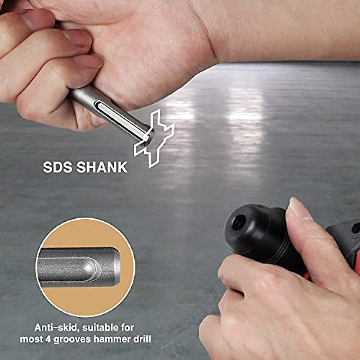 Rotary Hammer SDS Plus Drill Bits & Chisels Set- 20Pcs Concrete Masonry SDS Plus Drill Bits with Portable Plastic Box- SDS Plus Shank Fits Rotary Hammer