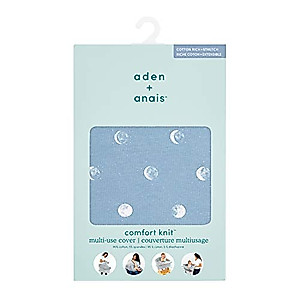 aden + anais Comfort Knit 6-in-1 Super Soft Cotton with Spandex Multi-Use Cover for Car Seat, Nursing, Cart, Baby Swing, High Chair, Infinity Scarf, Blue Moon