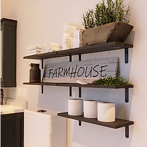 RICHER HOUSE Floating Shelves for Wall Décor, Rustic Wood Wall Shelves for Bedroom Set of 5, Farmhouse Shelf for Bathroom, Hanging Shelves for Storage, Wall Mounted - Deep Brown