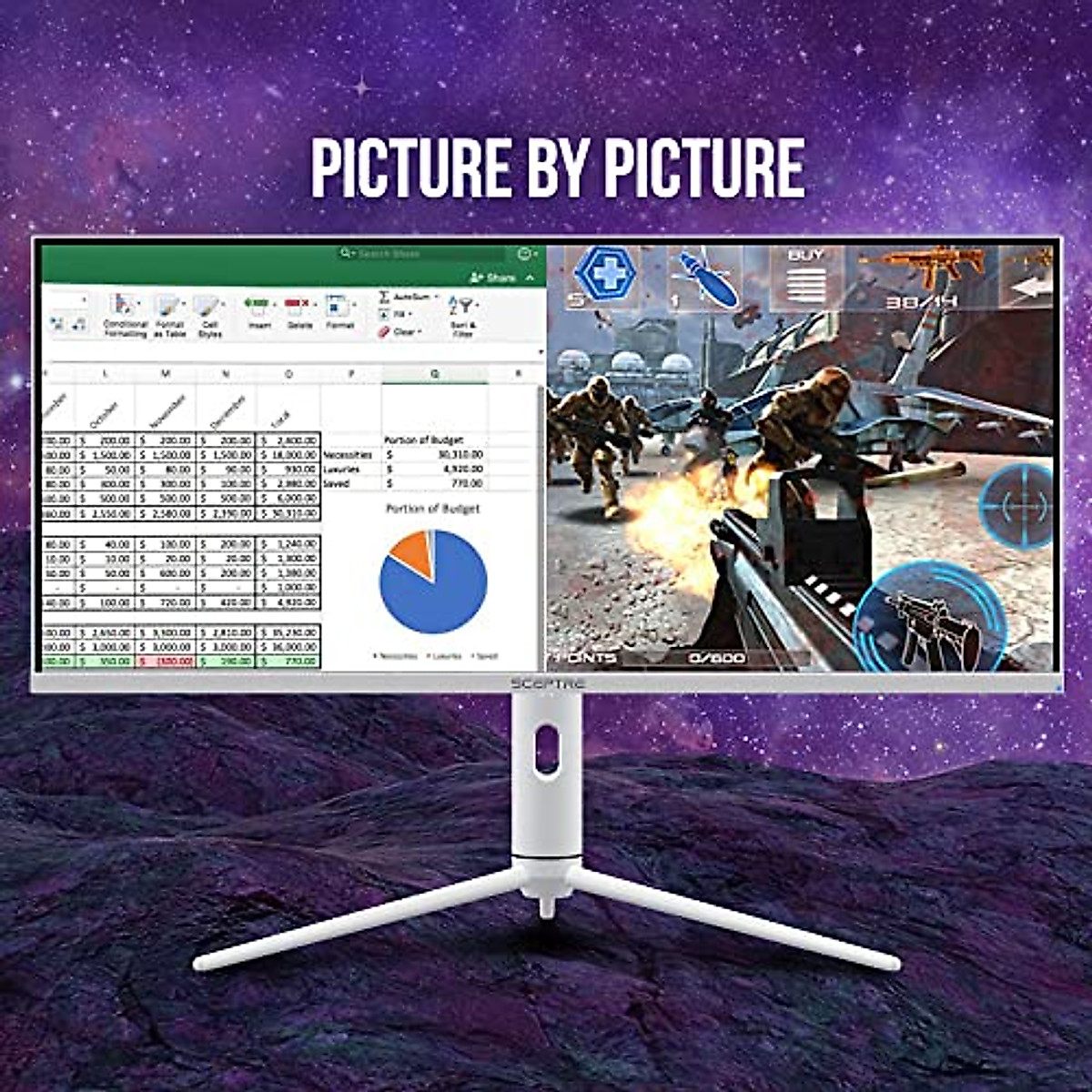 Sceptre IPS 34" White UltraWide Monitor 3440 x 1440p HDR400 1ms up to 144Hz 95% DCI-P3 PIP PBP DisplayPort HDMI USB-C Height Adjustable (E345B-QUN168W)