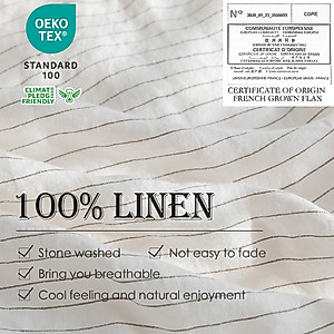 Simple&Opulence 100% Linen Duvet Cover Set 3pcs Yarn Dyed Vertical Pinstripe Ticking Pattern Natural French Washed Flax Breathable Farmhouse Bedding - Grey Stripe, King Size