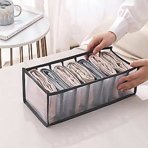 2pcs Washable Wardrobe Clothes Organizer for Folded Clothes.Jeans Compartment Storage Box for Closet Drawer, Foldable Closet Drawer Organize for Bedroom,Dorm Room(7 Grids) (Jeans with 7 Grids-Large)
