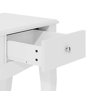 soges Makeup Vanity Table Set, 2-Drawer Dresser Desk, 360° Rotation Mirror, Cushioned Stool, Bedroom Dressing Table Set, White