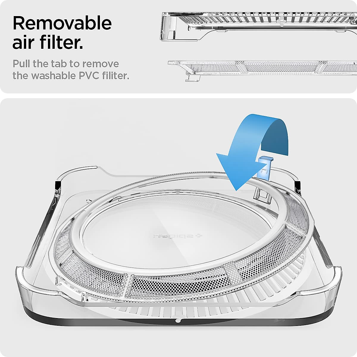 Spigen LD202 Designed for Mac Studio M2 Max, M2 Ultra, M1 Max, M1 Ultra Desktop Stand Mount with Built in Air Filter - Crystal Clear