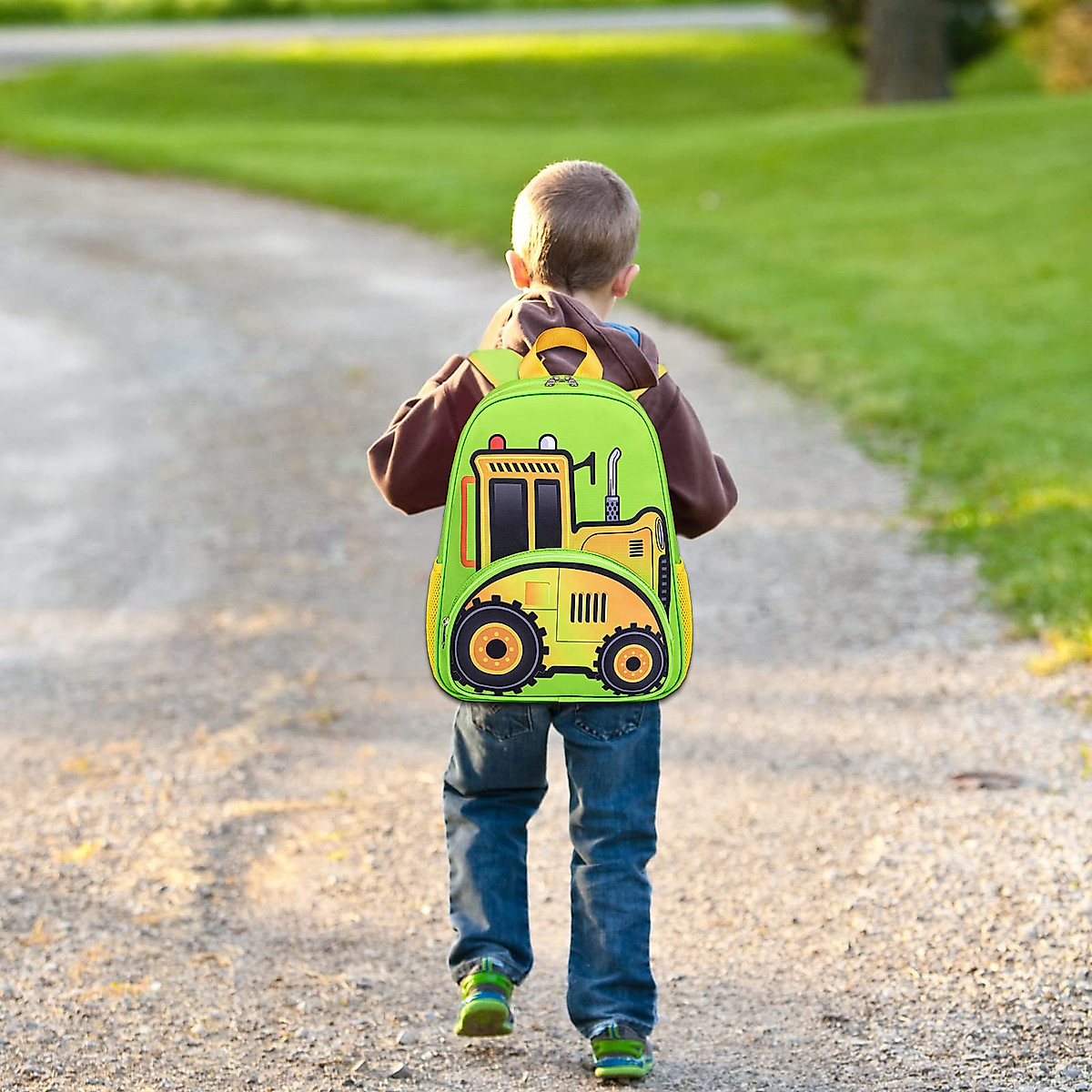 BTOOP Toddler Backpack Boys Cute Kids School Backpack Preschool Kindergarten Bookbags Nursery Daycare Toddler Bags, Tractor-fluorescent Green