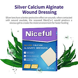 Niceful 5 Pcs Silver Calcium Alginate Wound Dressing 4x4, 5 Pcs Sacral Silicone Border Foam Dressing 9x9, Highly Absorbent Wound Dressing Moist Healing Wound Pads for Diabetic Ulcer Bedsore Ulcer