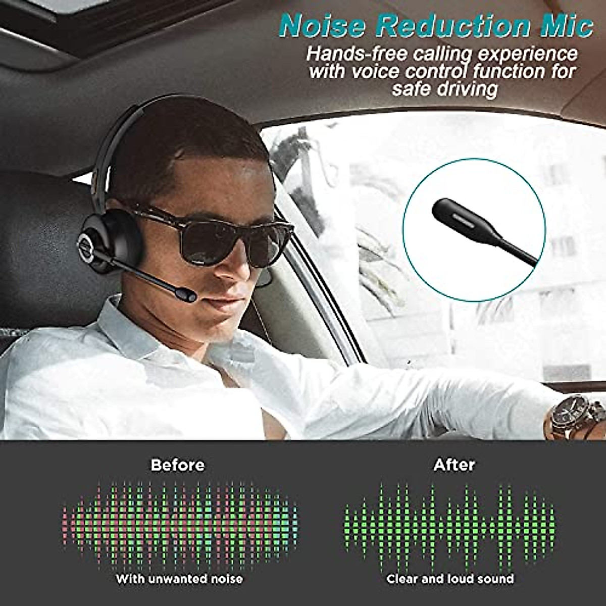 Wireless Headset,Trucker Bluetooth Headset with Mic,Noise Cancelling On Ear Bluetooth Headphones with Charging Base,Talk in Clarity Pro for Office Buiseness Home PC iPhone
