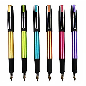 Hillento YIREN Fountain Pen Set, Student 6 Color Pen Set, Black Cap, Plastic(Golden, Blue, Green, Purple, Red, Orange)