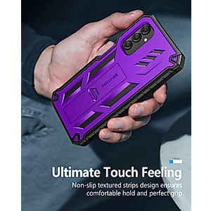 FNTCASE for Samsung Galaxy A14-5G Case: Dual-Layer Protective Textured Shockproof Rugged TPU Cover with Kickstand | Military Grade Drop Protection | Heavy Duty Cell Phone Protector - Purple