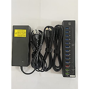 LATORICE USB Hub Powered, 13 Multi-Port USB Hub with 10 USB 3.0 Ports 2 IQ Quick Charge Ports, and Port with up to 2,4A Power, Powered USB Splitter with Cords C and A, Unibody Aluminum USB HUB