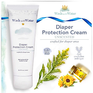 Wash with Water Baby Diaper Cream with Calendula + Moroccan Argan Oil for Diaper Rash, Sensitive Skin & Eczema, 4oz