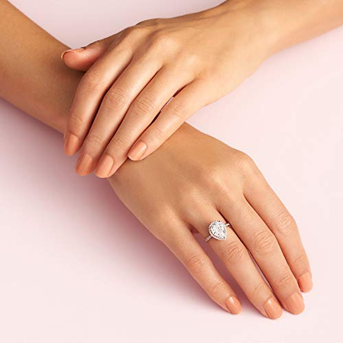 Pandora Sparkling Teardrop Halo Ring - Rose Gold Ring for Women - Layering or Stackable Ring - Gift for Her - 14k Rose Gold-Plated Rose - Size 7.5