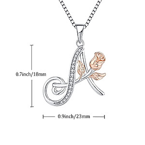 STARCHENIE Initial Necklace for Women Sterling Silver Letters 26 Alphabet Pendant Rose Flower Jewelry Gifts for Family Sisters Friend-A