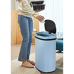 BIQWBIC 13 Gallon Automatic Trash Can with Lid, Large Stainless Steel Kitchen Trash Can Motion Sensor Garbage Can Touch Free Trash Cans for Kitchen, Office, Living Room, Toilet, Bedroom (Blue)