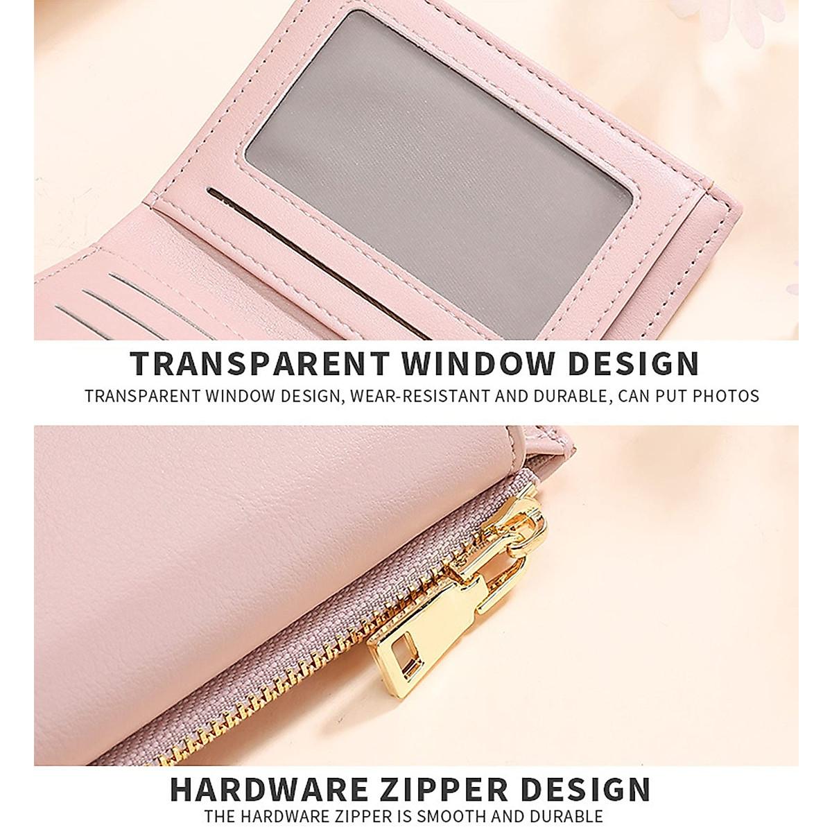 SUMGOGO Small Wallet for Women Leather Card Holder Case Bifold Zipper Coin Pocket Purse