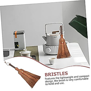 UTHCLO Brown Silk Broom Palm Whisk Broom with Handle Mini Witch for Desk Mini Brush Heavy Duty Desk Short Handle Broom Desk Cleaning Brush Straw Broom Small Natural Handle