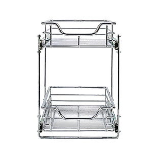 Household Essentials Glidez Slide Out Cabinet Organizer, 11.5” Wide, Durable Chrome-Plated Steel Frame, Dual Baskets and Smooth Glides, Heavy-Duty and Space-Optimizing, Simple Assembly and Installation, Chrome