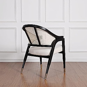 MAVA Home Armchair Living and Dining Room Modern Furniture Jasper Solid Wood Handmade Cane, Rattan Back Designer Chair (Black), Assembled