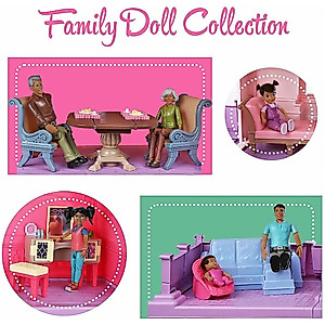 Beverly Hills Doll Collection Sweet Li'l Family African American Dollhouse People Set of 9 Action Figure Set - Grandpa, Grandma, Mom, Dad, Sister, Brother, Toddler, Twin Boy & Girl