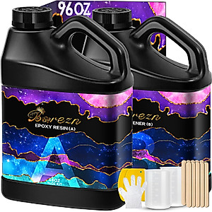 Bsrezn 96OZ Epoxy Resin Kit, Upgraded Crystal Clear Hard Casting Resin and Hardener Apoxy Resina Epoxica Transparente 2 Part Resin Art Supplies for Jewelry Making Mold Table top Craft 1:1