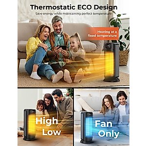 Space Heater, 1500W Space Heaters Efficient Heating with LED Display, 1-24H Timer, ECO, Multiple Protection, 60° Oscillating Portable Heater Quiet Heating for Garage Home Office Indoor Use