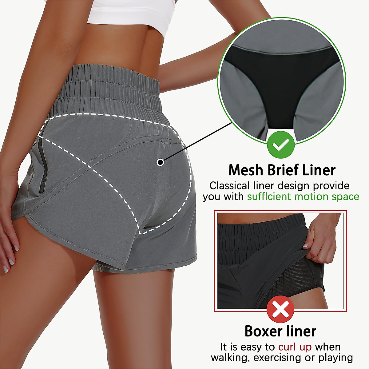 MIVEI Women's High Waisted Athletic Shorts 4" High Rise Running Workout Gym Quick Dry Tummy Control Short with Zipper Pockets