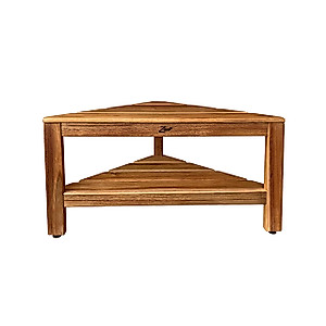 Zen 28" Acacia Shower Stool, Shower Bench, Corner Bench, Shower Foot Rest, Corner Shower Bench with Shelf, Shower Seats and Benches, Corner Shower Stool for Inside Shower, Corner Shower Stool