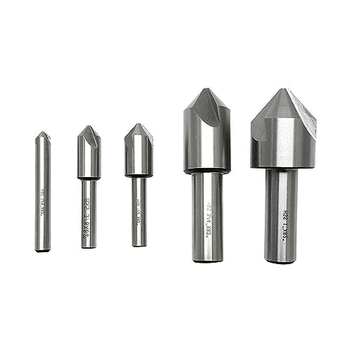 5 PC 3 Flute HSS Countersink 1/4", 3/8", 1/2", 3/4" & 1" Set