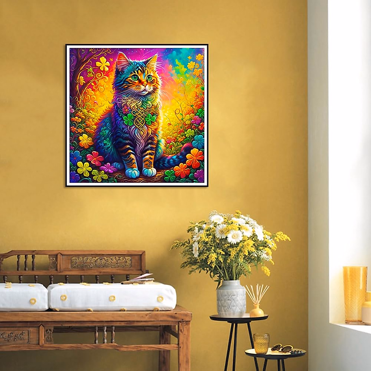 Stalente Diamond Painting Kits for Adults, 5D DIY Diamond Art Kits for Beginners Round Full Drill Diamond Painting for Home Wall Decoration Gift 12×12inch, Cat