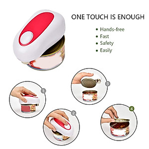 Qweeon Electric Can Opener,Battery Operated Can Opener with Smooth Edge,One Touch Can opener for Kitchen, White, 5.5x2.56x2.95 inch