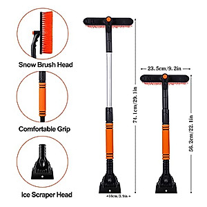 Snow Brush with Ice Scraper for Car Windshield, Magic Snow Scrapers & Brush, Car Window Snow Cleaner Removal Tool with Foam Grip, 22 Inch to 29 Inch Extendable Snow Remover for Family Cars, SUVs