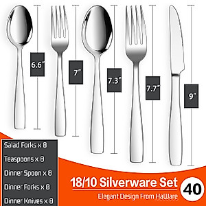HaWare 18/10 Stainless Steel Flatware, 40-Piece Silverware Set Service for 8, Fancy Tableware Cutlery Set for Home Restaurant, Include Knife Fork Spoon, Mirror Finish Eating Utensils, Dishwasher Safe